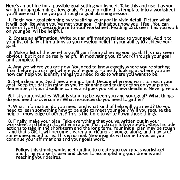 How to Create a worksheet for goal setting ~ Do it yourself