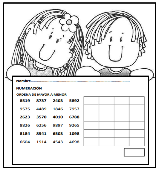 Fichas de Primaria: Ordena de mayor a menor Fichas de Primaria: Ordena de mayor a menor