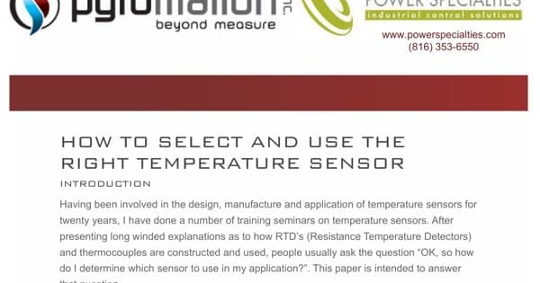 How to Select and Use the Right Temperature Sensor | Power Specialties - Industrial Control ...