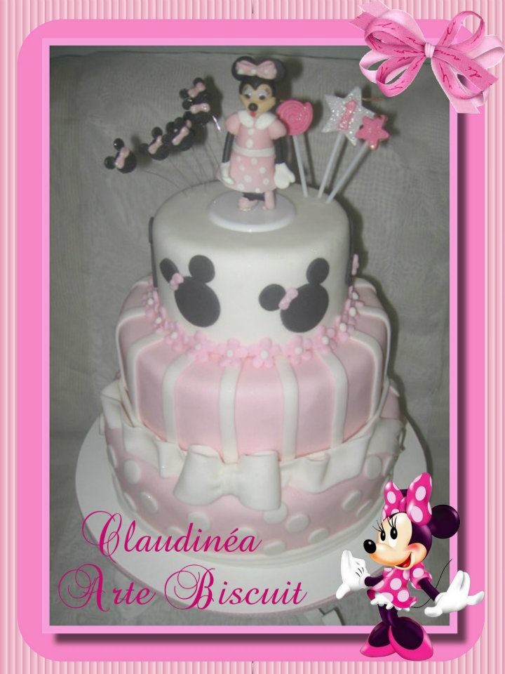 Claudinéa Art em Biscuit !: Bolo Minie Rosa
