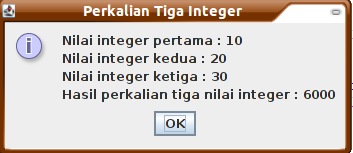 Java Programming: Perkalian 3 Nilai Integer
