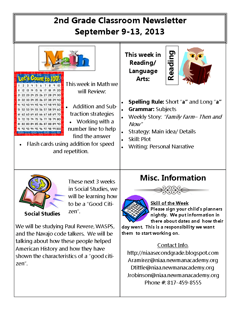 NIAA's Second Grade Warriors: Newsletter, Planner and Vocab