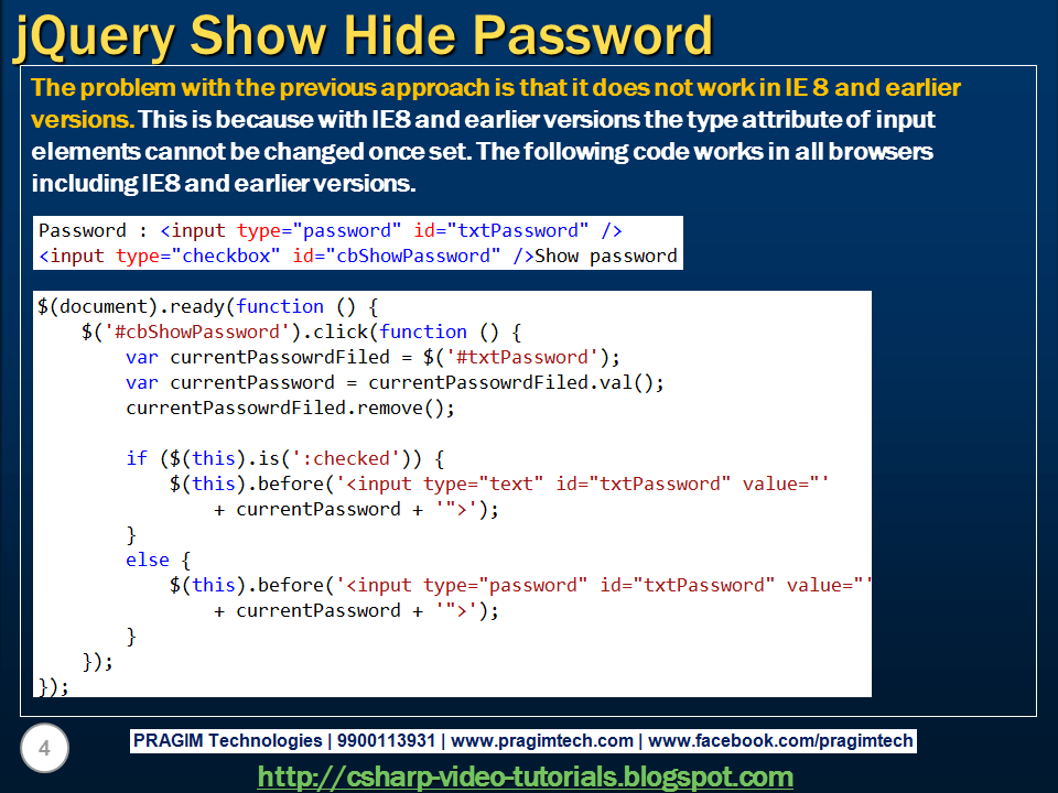 Sql Server Net And C Video Tutorial Jquery Show Hide Password
