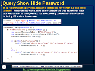 Sql server, .net and c# video tutorial: jquery show hide password