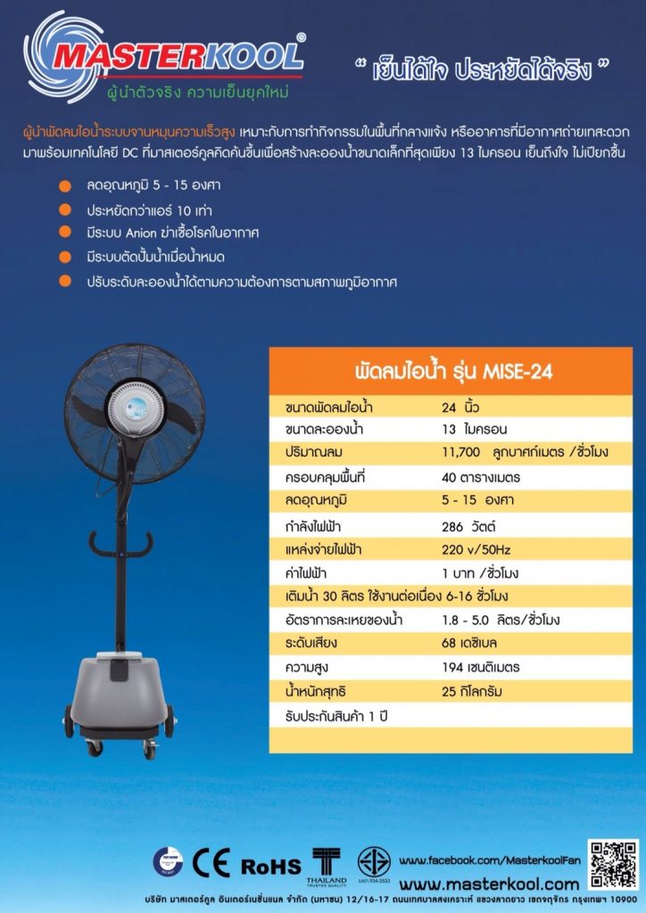 Masterkool รุ่น MISE-24 พัดลมไอน้ำ เย็นถึงใจ ไม่เปียกชื้น | ซื้อพัดลม ไอเย็น ราคา ถูก พัดลม ทำ ...