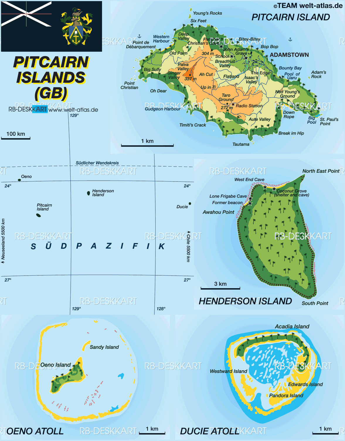 Mapas das Ilhas Pitcairn | Reino Unido