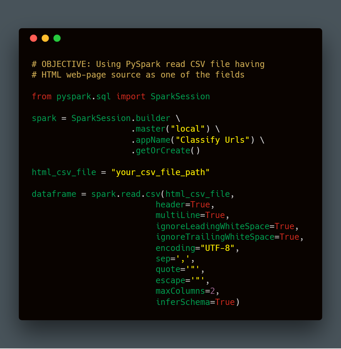 Using Pyspark 2 To Read Csv Having Html Source Code
