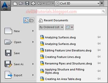 Using the Application Menu - AutoCAD Civil 3D Tutorials