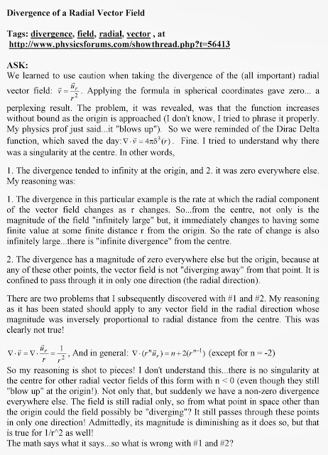 Weblog on Physics: Divergence of a Radial Vector Field