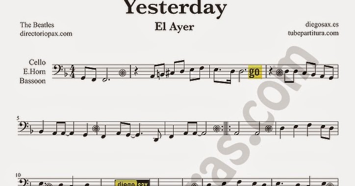tubescore: Yesterday Sheet music for Cello and Bassoon by The Beatles ...