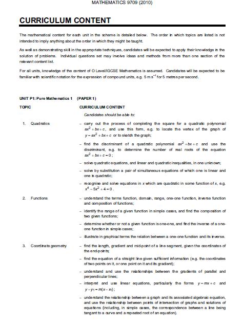 MATHEMATICS RESOURCES: Syllabus