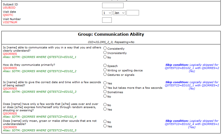 CDISC end-to-end: Logically Skipped Items in SDTM-QS