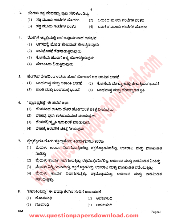 KANNADA TET QUESTION PAPERS
