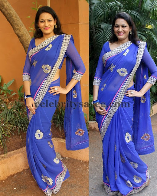 Swetha Jadhav Blue Saree - Saree Blouse Patterns