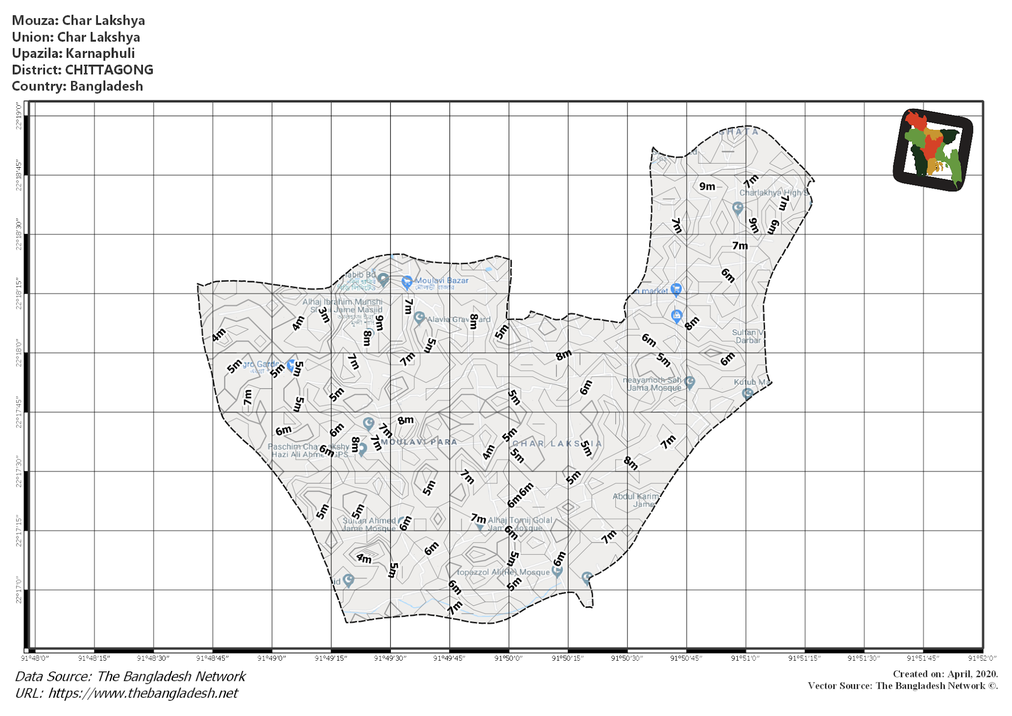 Map of Char Lakshya Mouza, Karnaphuli, Chittagong
