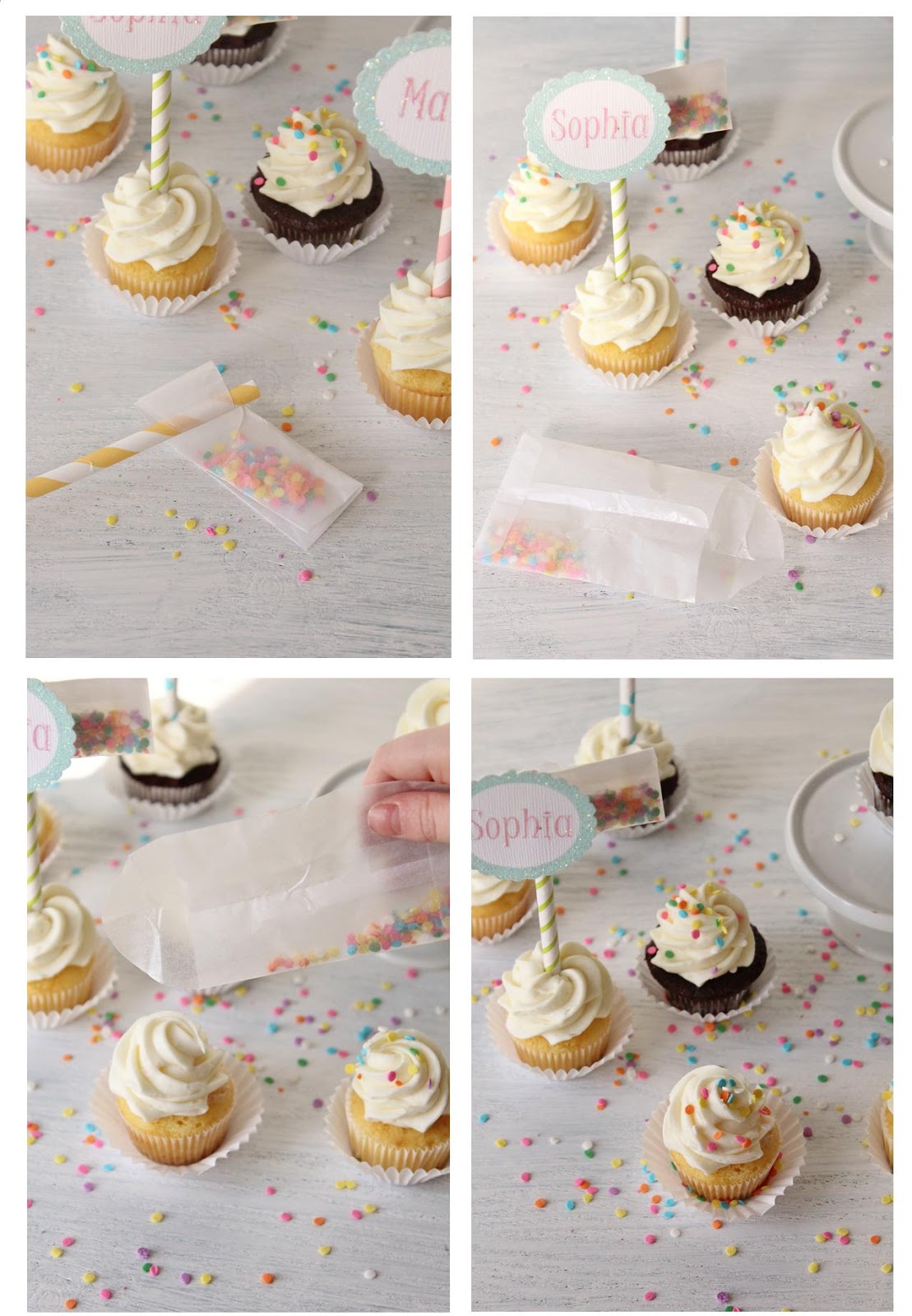Icing Designs: Sprinkle Packet Cupcake Toppers