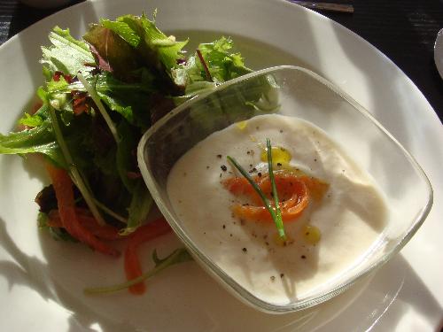 From my cottage kitchen: White asparagus mousse with organic green salad