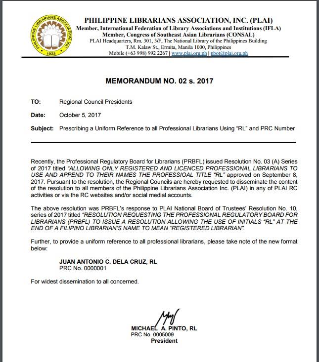 PLAI Southern Tagalog Region Librarians Council PLAI Memorandum No 2 S 2017 plai-southern-tagalog-region-librarians-council-plai-memorandum-no-2-s-2017