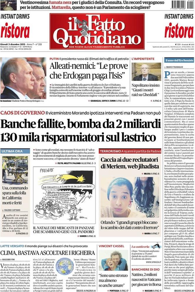 reportages: QUOTIDIANI, la miglior prima pagina di oggi, gioved' 3 ...