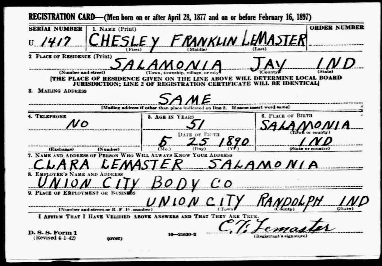 Military Monday : Chesley Franklin LeMaster, World War II Draft ...