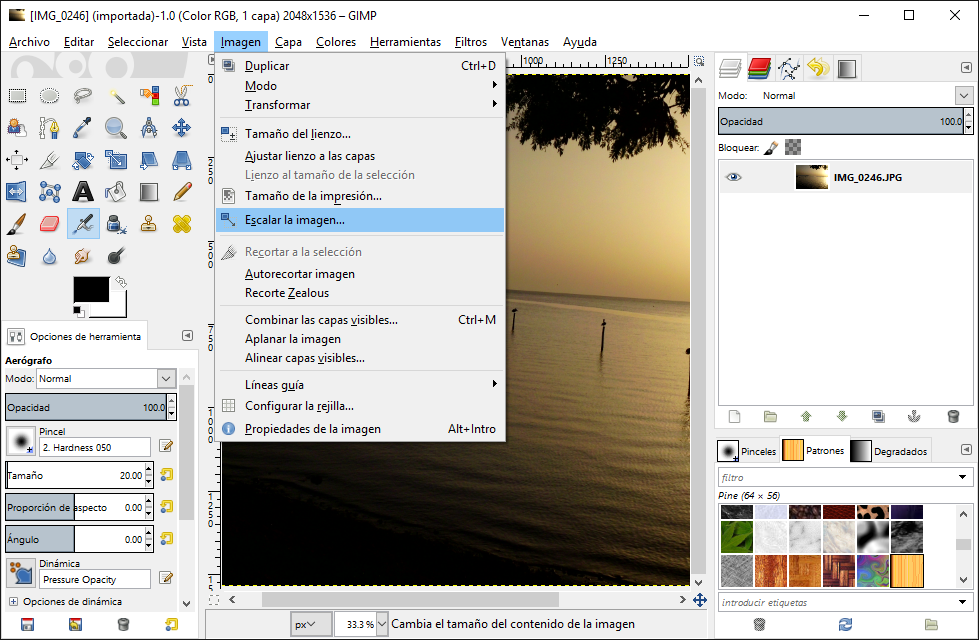 Cambiar resolución DPI o PPP en una fotografía con Gimp
