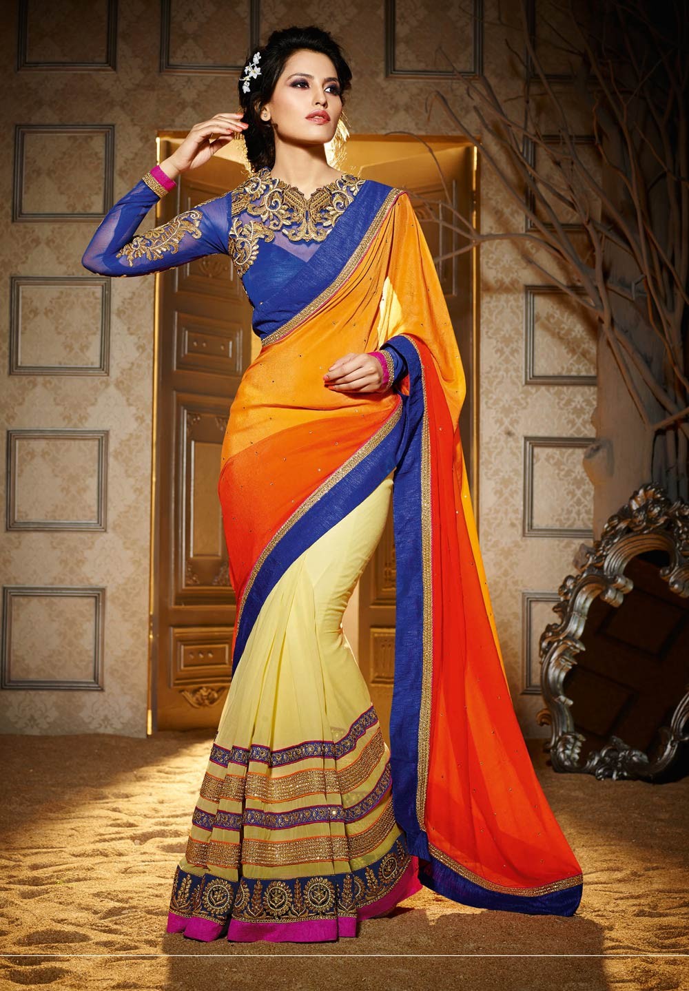 MULTICOLOUR GEORGETTE DESIGNER PARTY WEAR SAREE