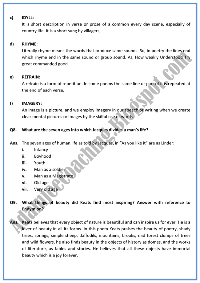 Adamjee Coaching: English XII - [Poems] - Question Answers Poems