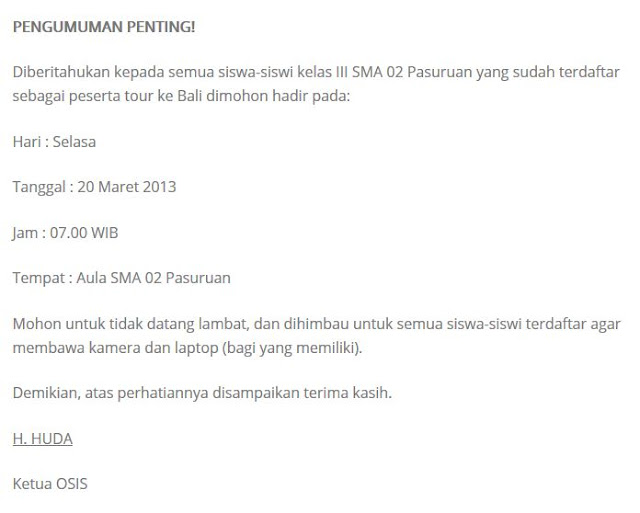 Contoh Surat Pengumuman Yang Baik dan Benar Sesuai Aturan - Santri ...