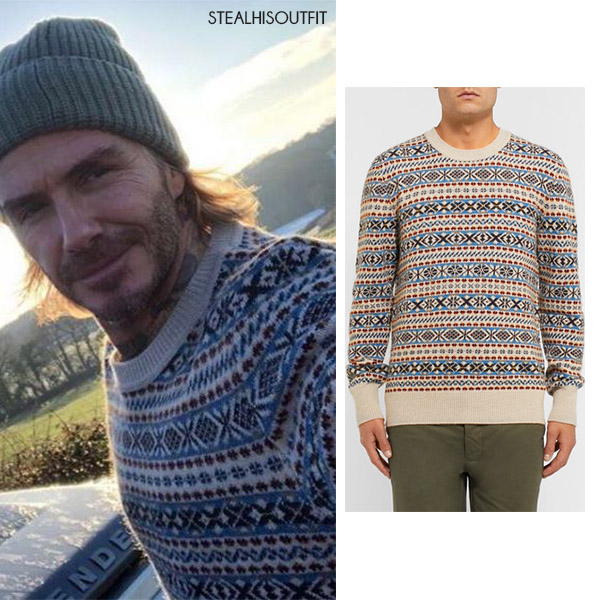 David Beckham in fair isle knit sweater December 2017