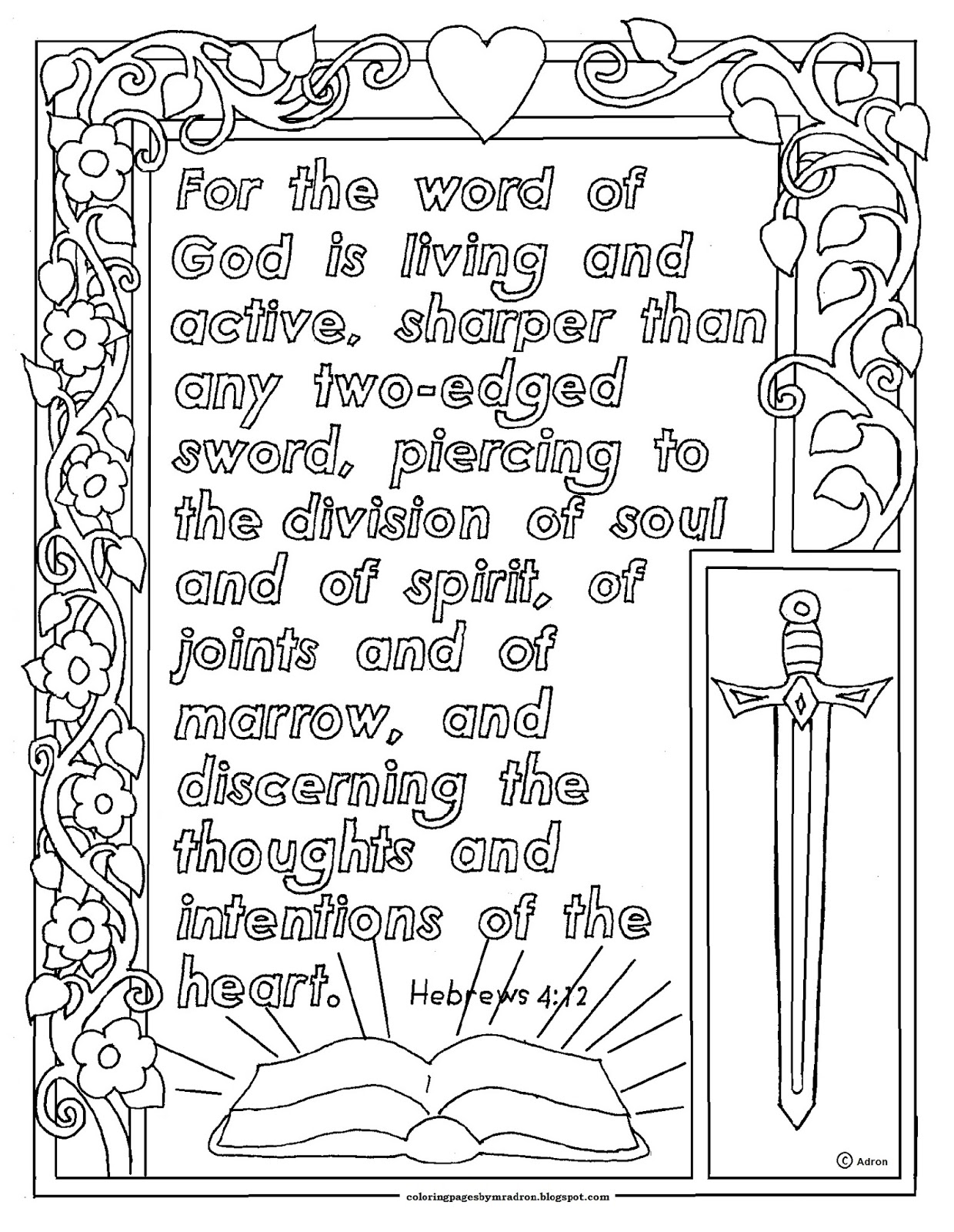 Coloring Pages for Kids by Mr. Adron: Hebrews 4:12 Print and Color Page