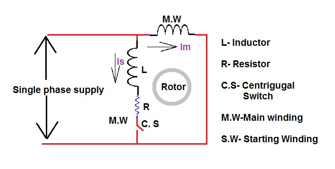 Split phase induction motor