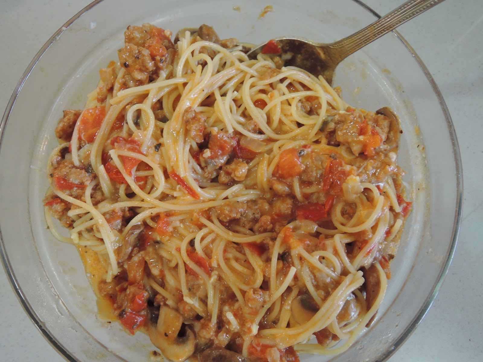 The Briny Lemon: Skillet-Baked Spaghetti with Sausage and Mushrooms