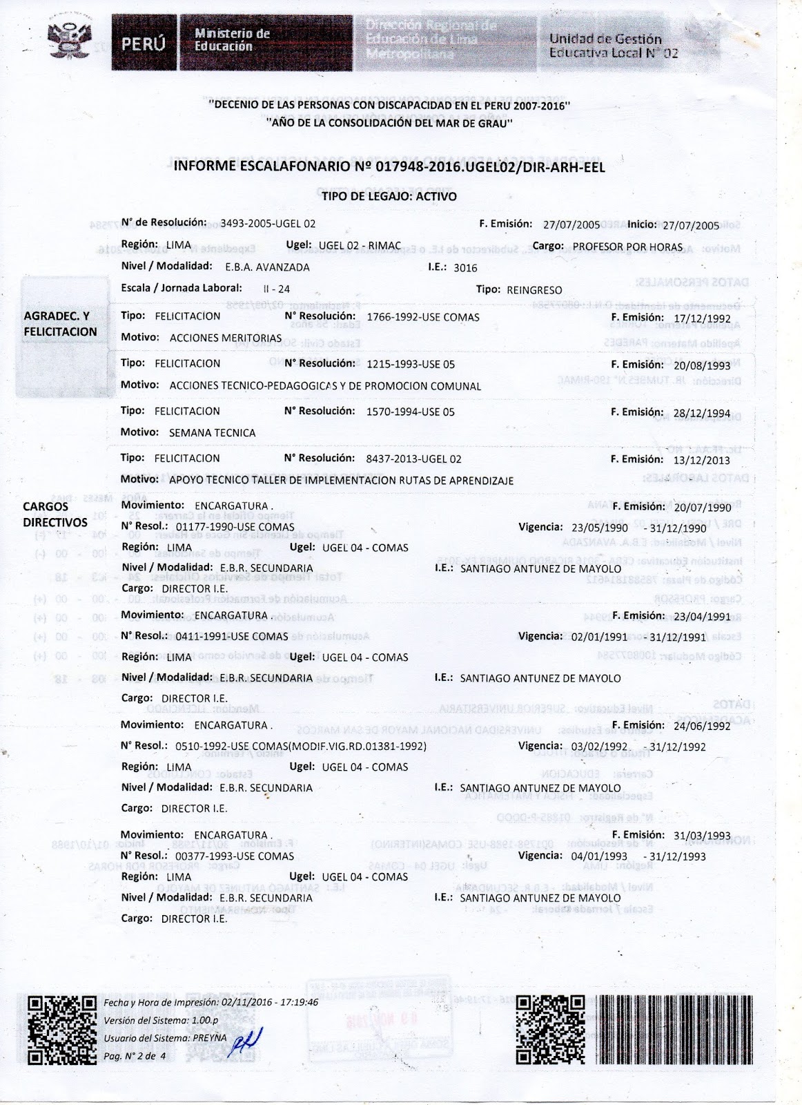 ALCIDES TORRES PAREDES: 2016