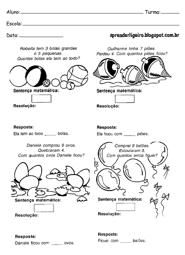 Atividades sobre problemas para imprimir Atividades de matemática para ...