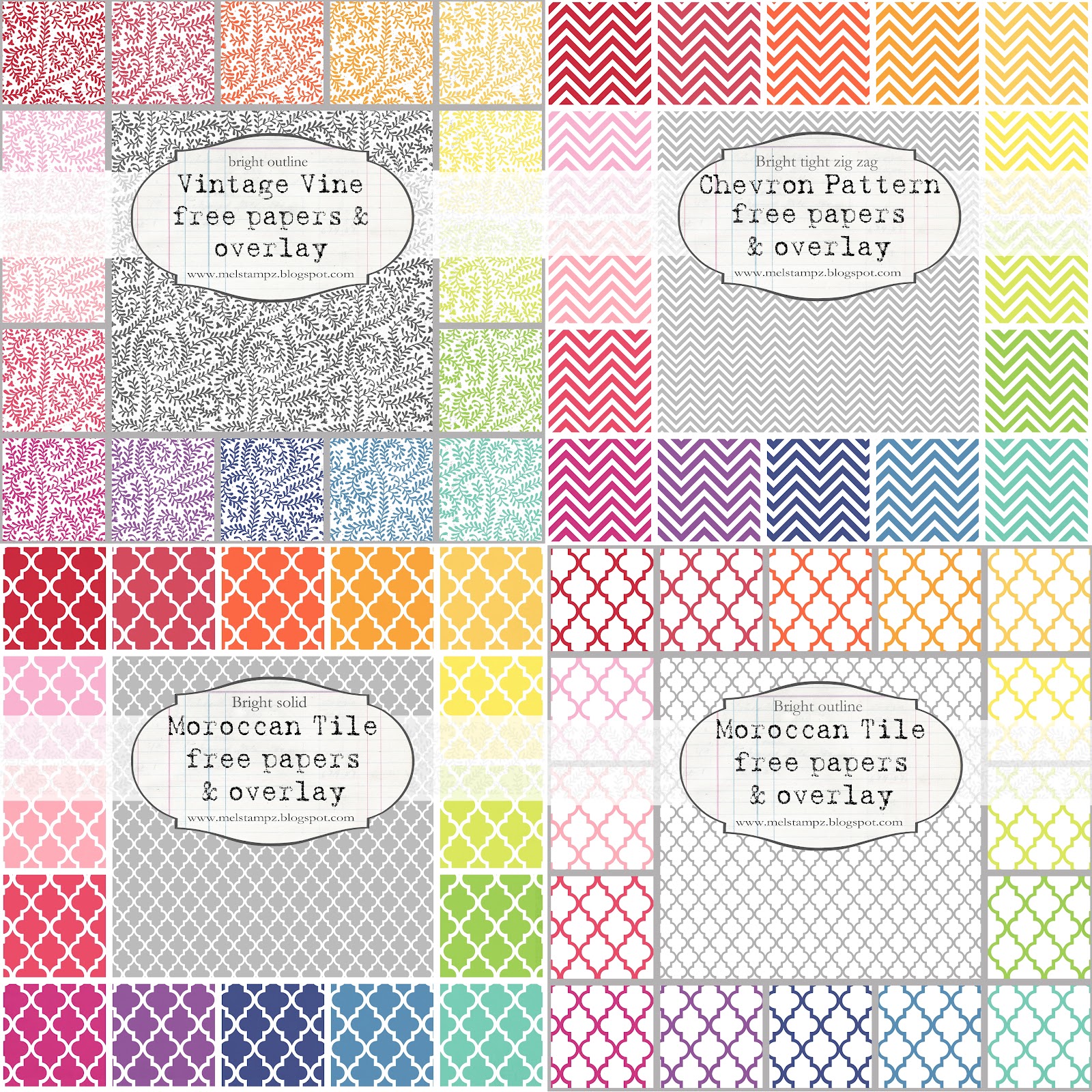 Mel Stampz: new Bright Patterned papers (chevron, moroccan tile, vine ...