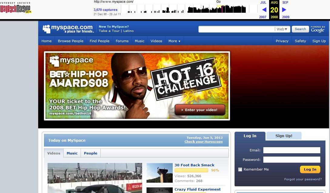 Pretty Princess: Wayback Machine (website ft. myspace)