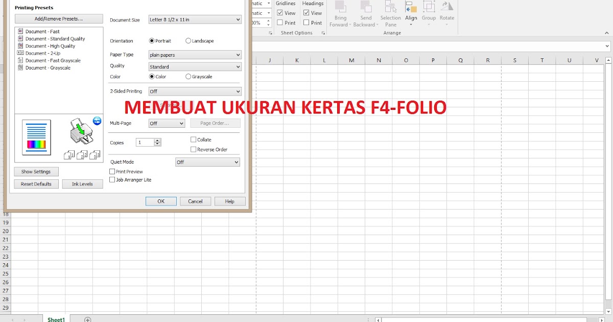 Membuat Ukuruan Kertas Folio (F4) Pada Excel 2016 ~ Cari Tahu Tentang Excel