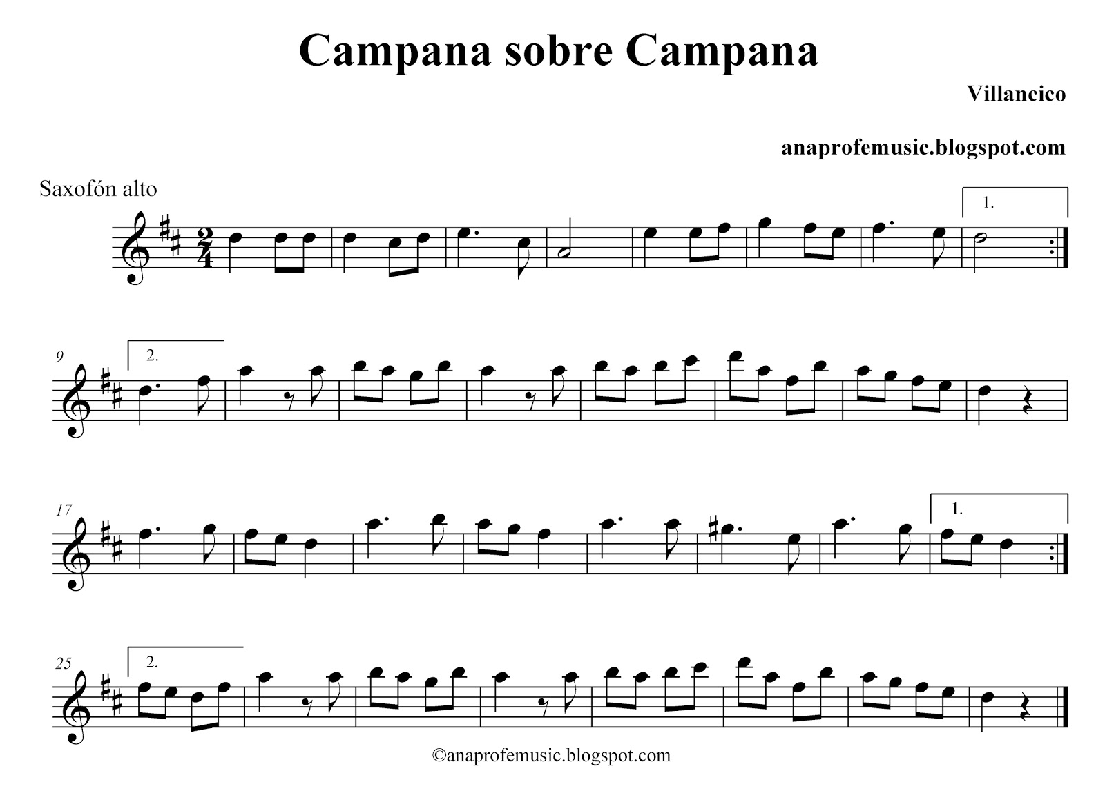 AnaProfeMusic: Partitura Campana sobre Campana Villancico