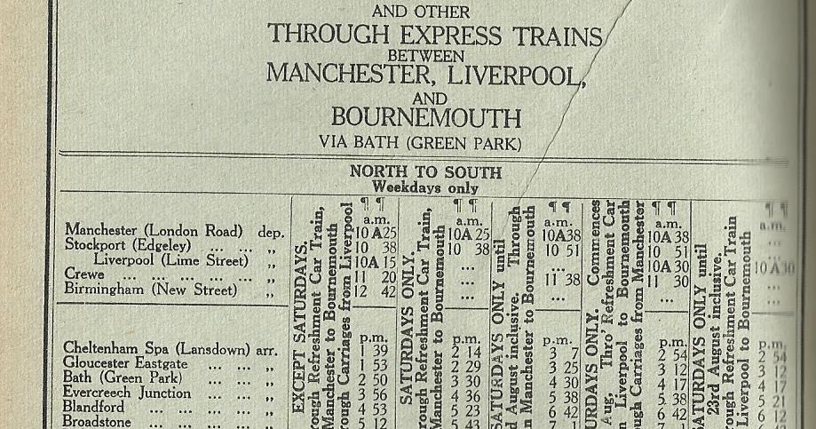 BRITISH RAILWAYS WESTERN REGION TIMETABLE JUNE 1952: THE PINES EXPRESS ...