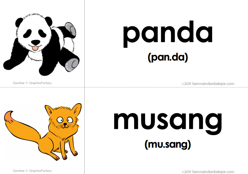 FLASH CARD BELAJAR MEMBACA ABJAD DAN NAMA BINATANG UNTUK ANAK USIA DINI ...