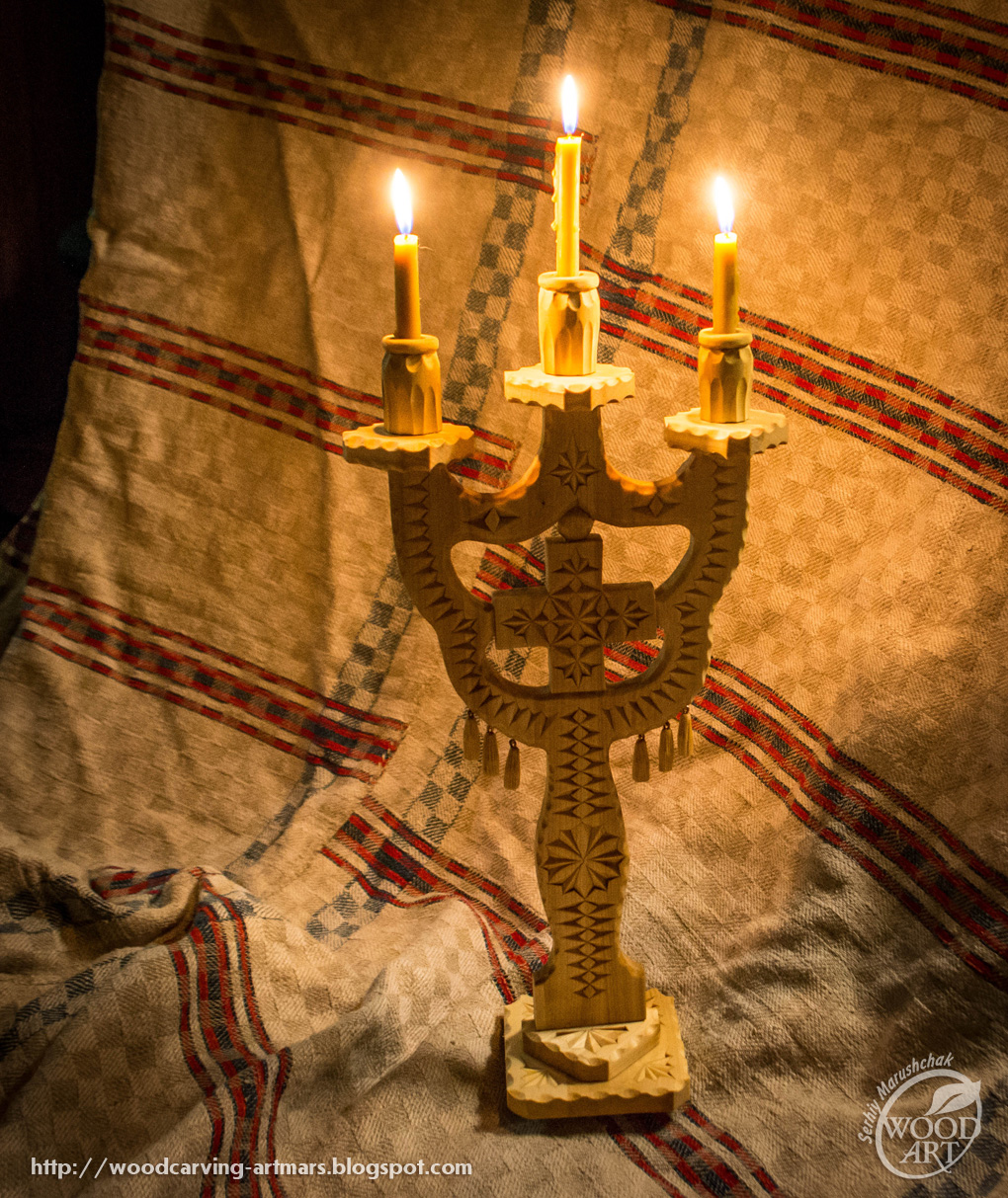 WOODCARVING / Різьблення по дереву: Різьблений свічник-трійця / Carved ...
