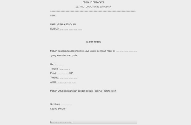 Contoh Memo Resmi Lengkap
