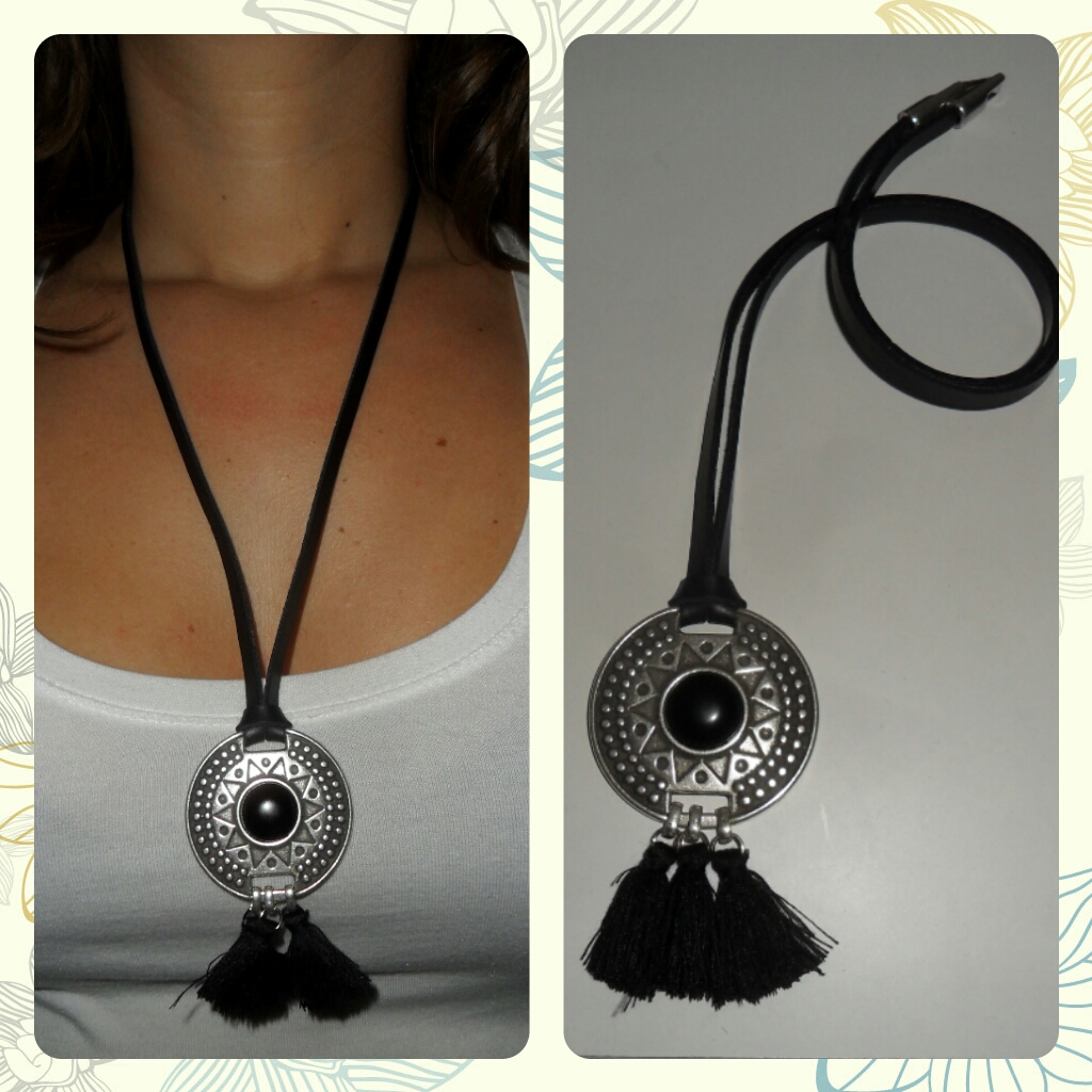 EL ESCARABAJO AZUL: RF : 240 COLLAR ÉTNICO CON CUERO Y PIEZA INCA