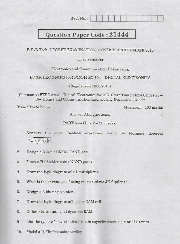 EC2203 Digital Electronics Nov Dec 2015 Question Paper - University ...