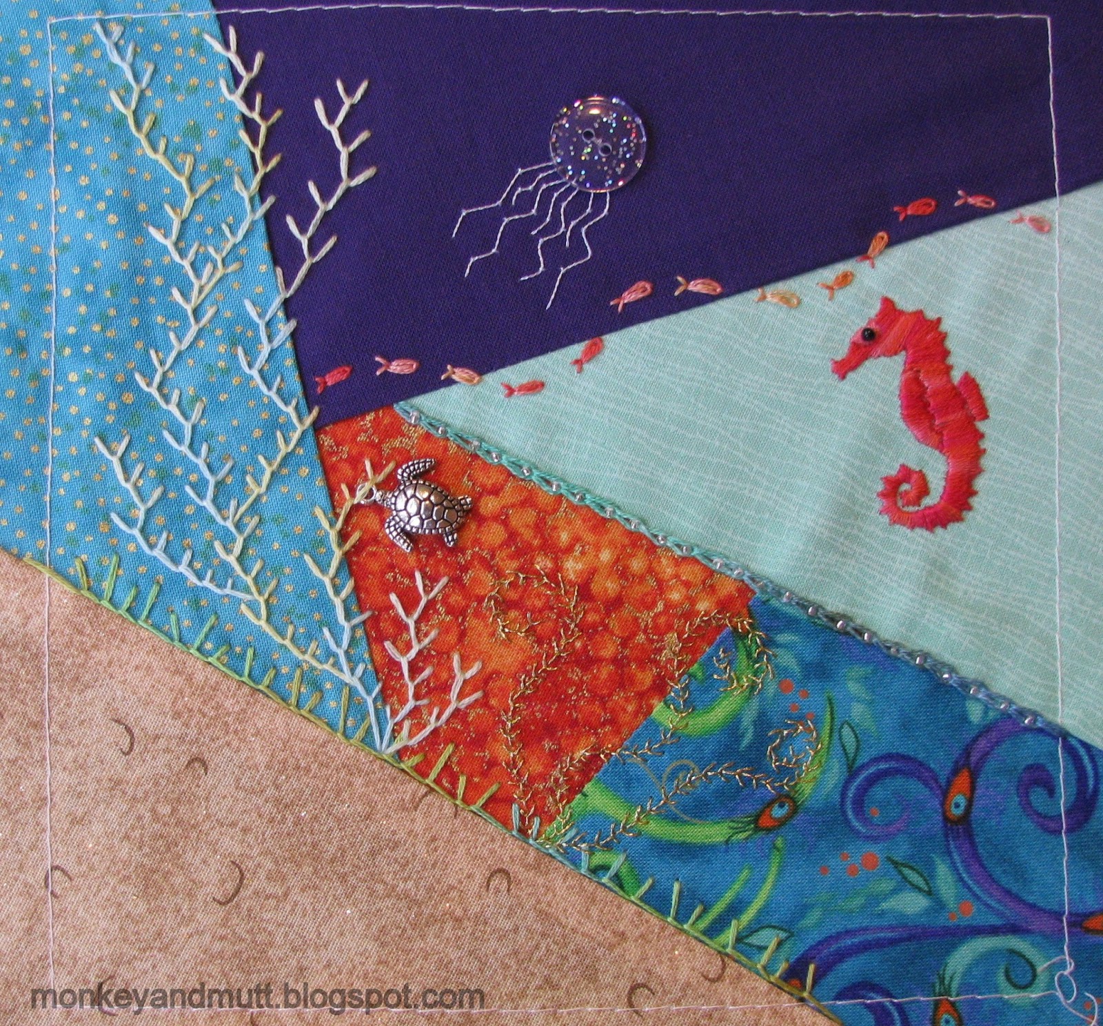 Hand Stitched Treasure: Under the Sea Block Step 7: Ocean Floor Motifs