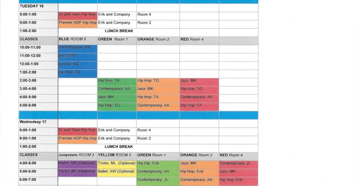 Infinity Intensive Schedule: AUG 15-18