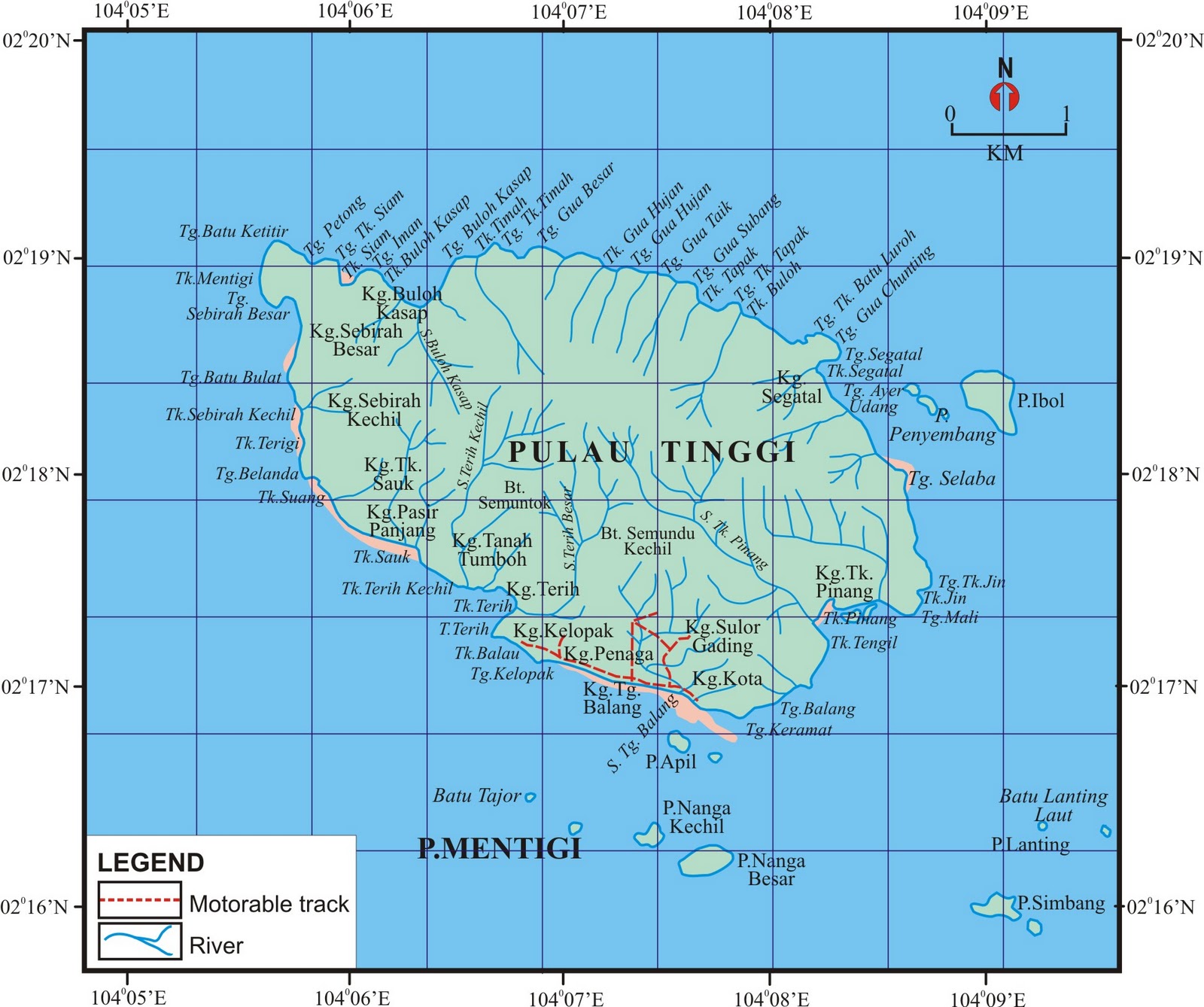 Mersing Islands Johor National Park: map for 6 cluster of Mersing Islands
