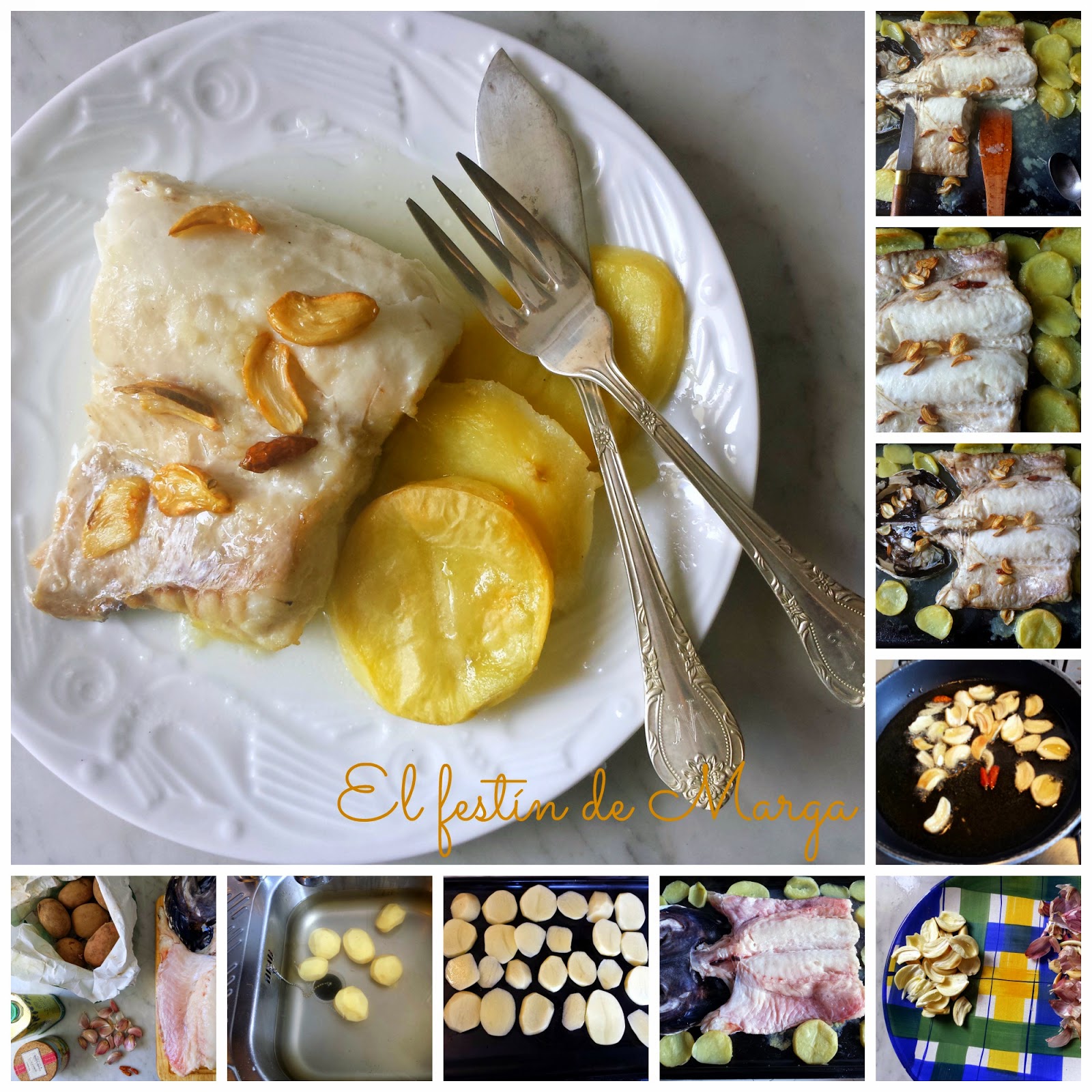 Cogote de merluza con ajada sobre fondo de patatas