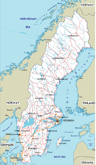 Road Map of Sweden | Map of Sweden Political Region Province City
