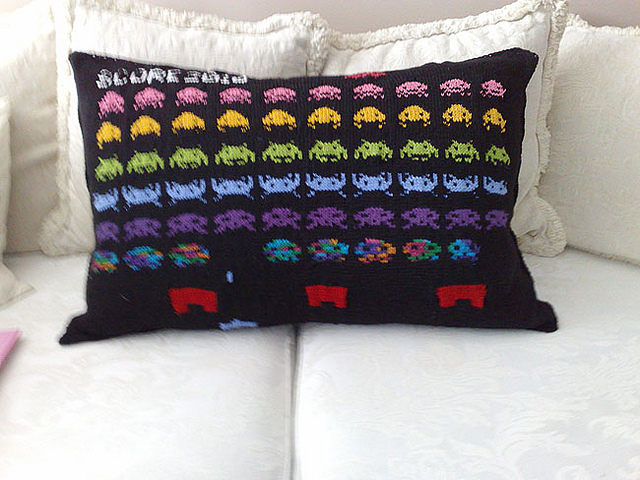 Squinty: Knit - Space Invaders Cushion
